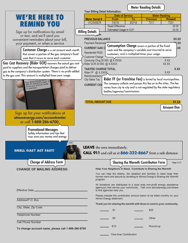 Second page of an example Mid-Tex bill.